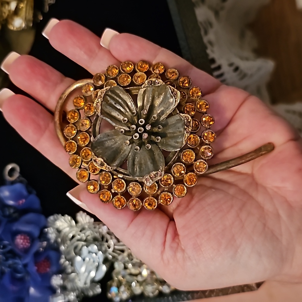 Vintage Huge Copper Brooch - Gem